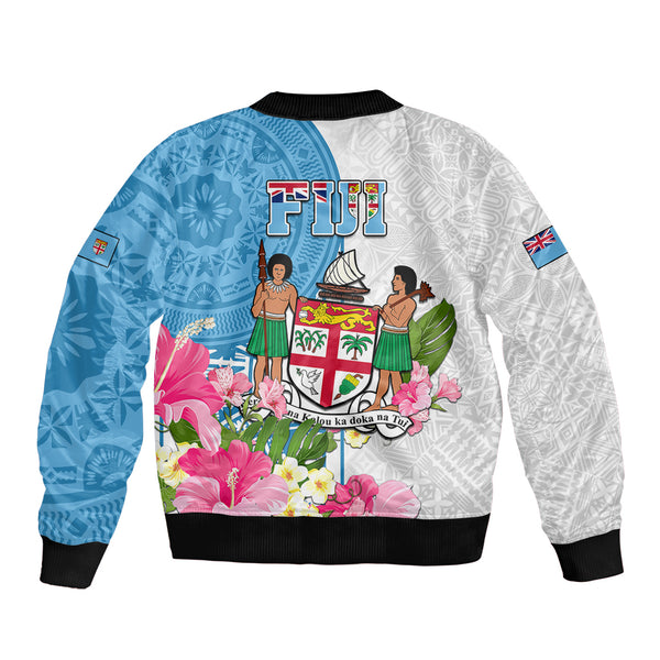 Fiji Day Sleeve Zip Bomber Jacket Tanoa Hibiscus Fijian Tapa Masi ...