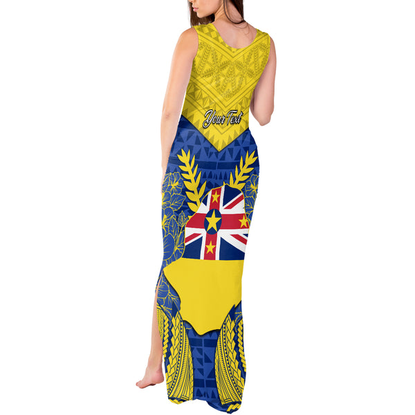 Personalized Niue Constitution Day Tank Maxi Dress Coat Of Arms Niuean Hiapo Pattern LT05
