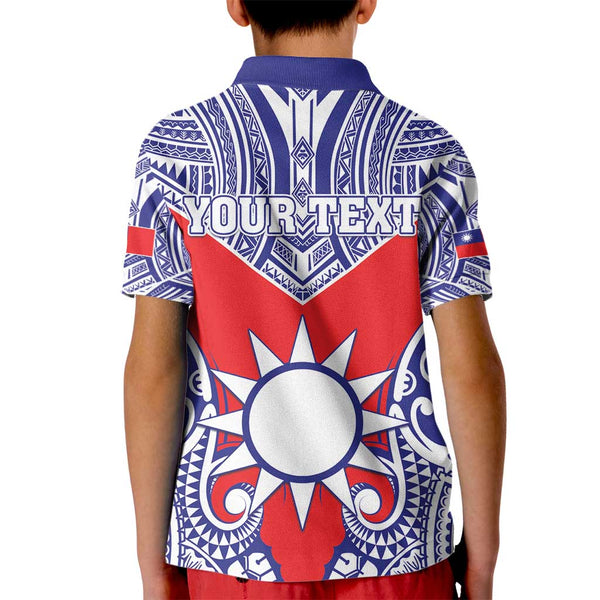Personalised Taiwan Kid Polo Shirt Austronesian Tribal Tattoo Red LT05
