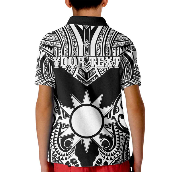 Personalised Taiwan Kid Polo Shirt Austronesian Tribal Tattoo Black LT05
