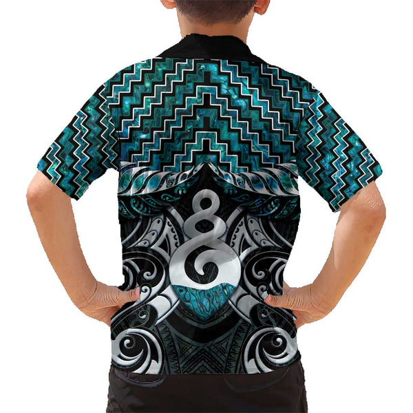 New Zealand Maori Kid Hawaiian Shirt Poutama Pikorua Turquoise Paua ...