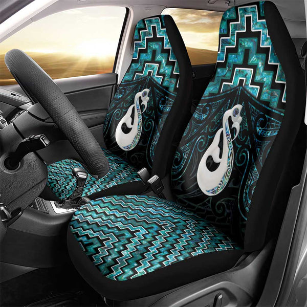 New Zealand Maori Car Seat Cover Poutama Manaia Turquoise Paua Shell LT05