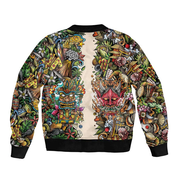Hawaii And Japan Bomber Jacket Tiki With Oni Mask LT05