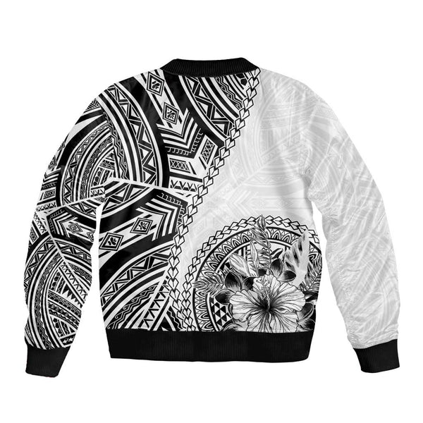 Hibiscus With White Austronesian Tattoo Pattern Sleeve Zip Bomber ...
