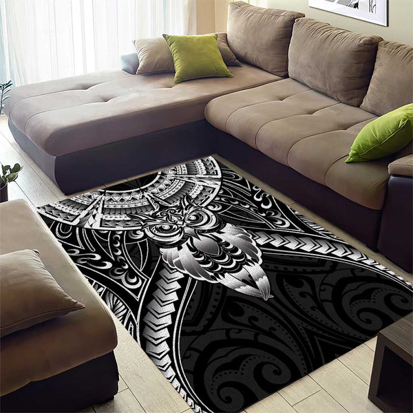 New Zealand Morepork Area Rug Maori Pattern Black LT05