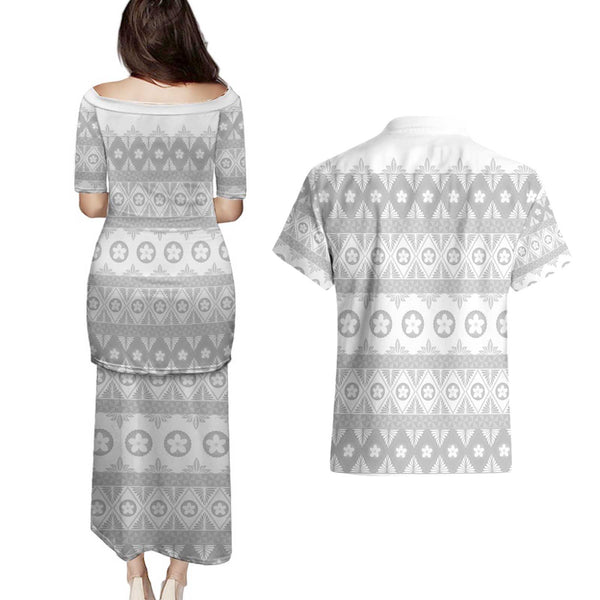 Tonga White Sunday Couples Matching Puletasi and Hawaiian Shirt Tongan ...