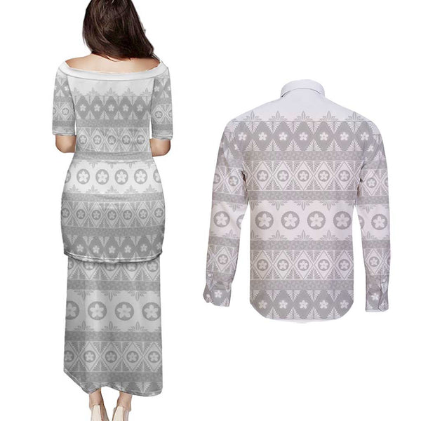 Tonga White Sunday Couples Matching Puletasi and Long Sleeve Button ...