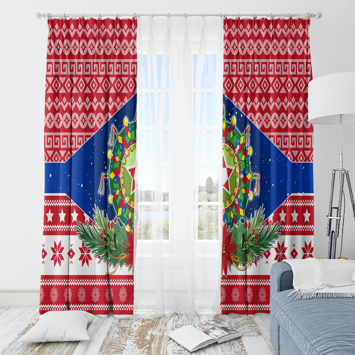 Philippines Christmas Window Curtain Filipino Parol Maligayang Pasko LT05
