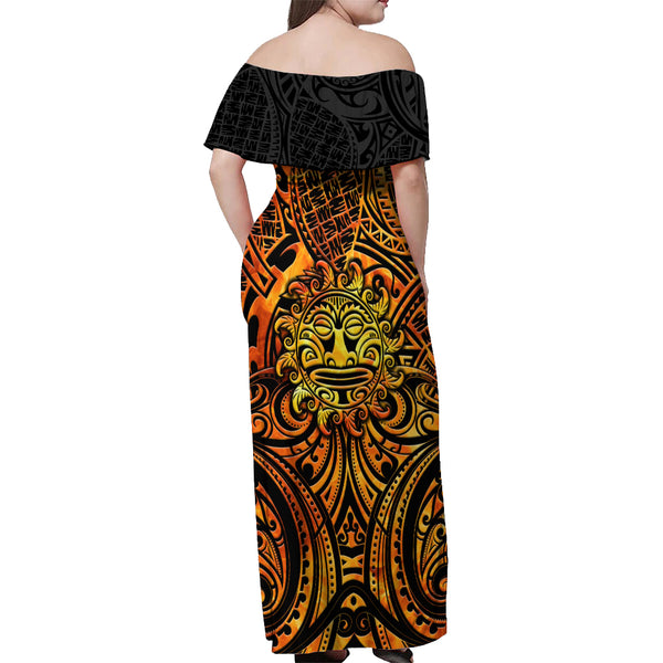 New Zealand Tamanuitera The Sun Off Shoulder Maxi Dress Maori Pattern LT05