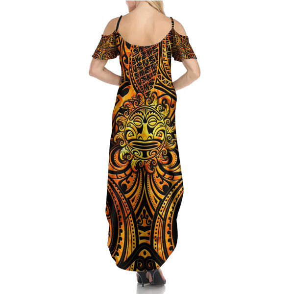 New Zealand Tamanuitera The Sun Summer Maxi Dress Maori Pattern LT05
