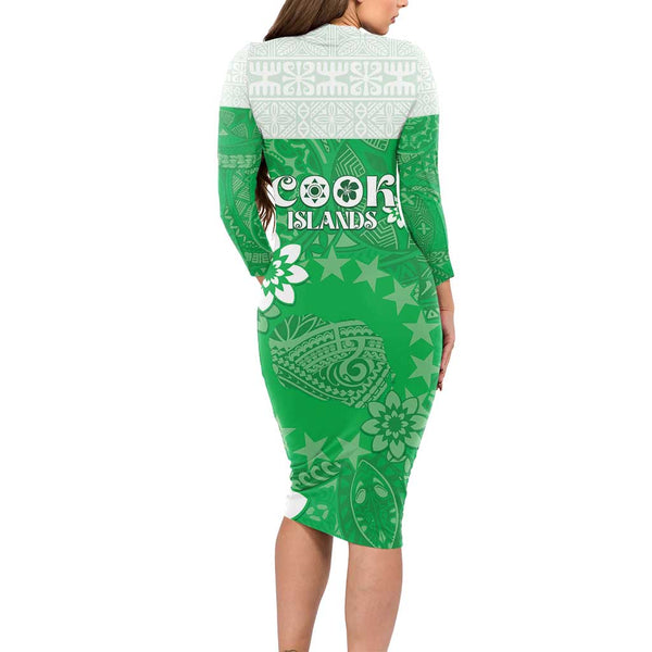 Cook Islands Maori Language Week Long Sleeve Bodycon Dress Pacific Tapa ...