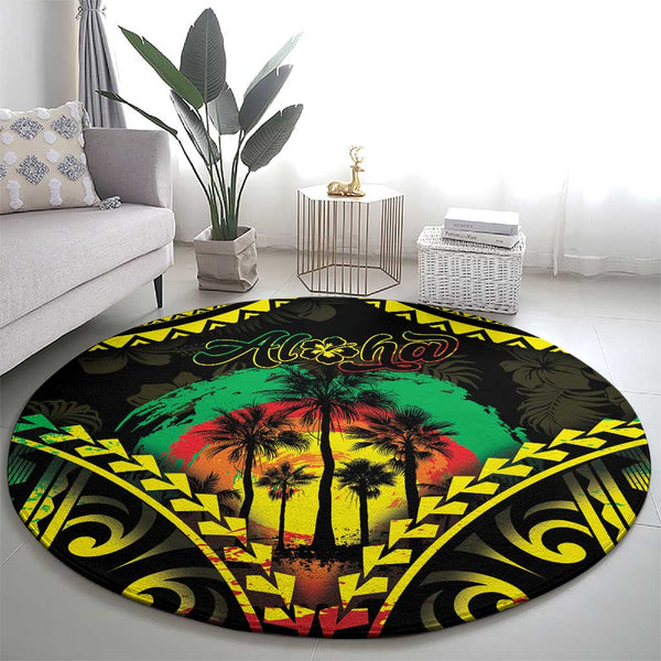Aloha Tropical Palm Trees Round Carpet Reggae Polynesian Pattern LT05