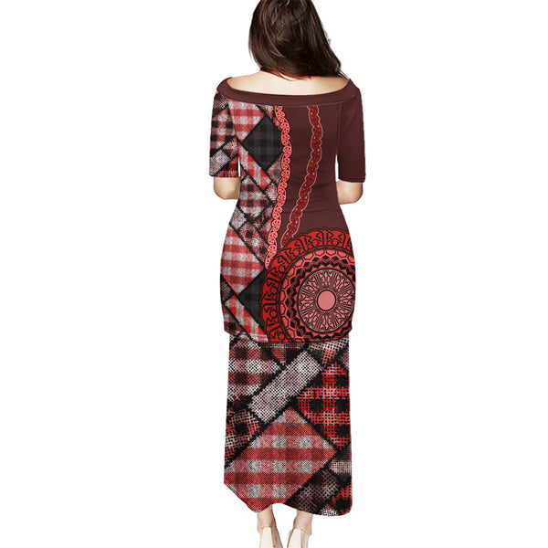 New Zealand Aotearoa Puletasi Maori Harakeke Weaving Pattern Red LT05