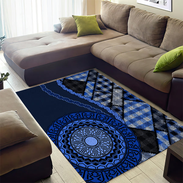 New Zealand Aotearoa Area Rug Maori Harakeke Weaving Pattern Blue LT05