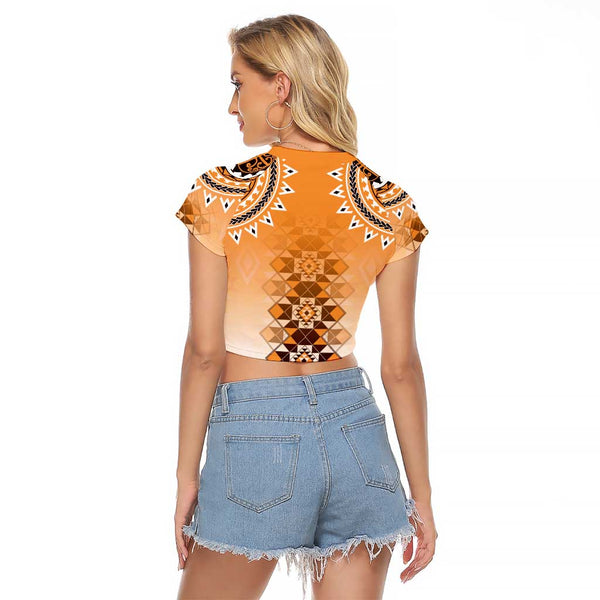 New Zealand Raglan Cropped T Shirt Poutama Mix Orange Taniko Inspired ...