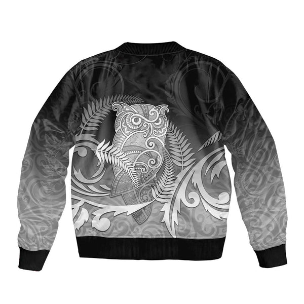 New Zealand Aotearoa Ruru Bomber Jacket Maori Fern Art Black LT05