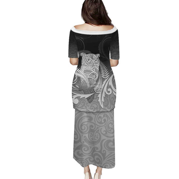 New Zealand Aotearoa Ruru Puletasi Maori Fern Art Black LT05