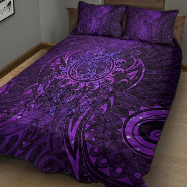 New Zealand Dream Catcher Quilt Bed Set Maori Koru Pattern Purple ...