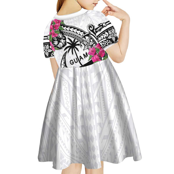 Guam Chamorro Kid Short Sleeve Dress Bougainvillea White Polynesian ...