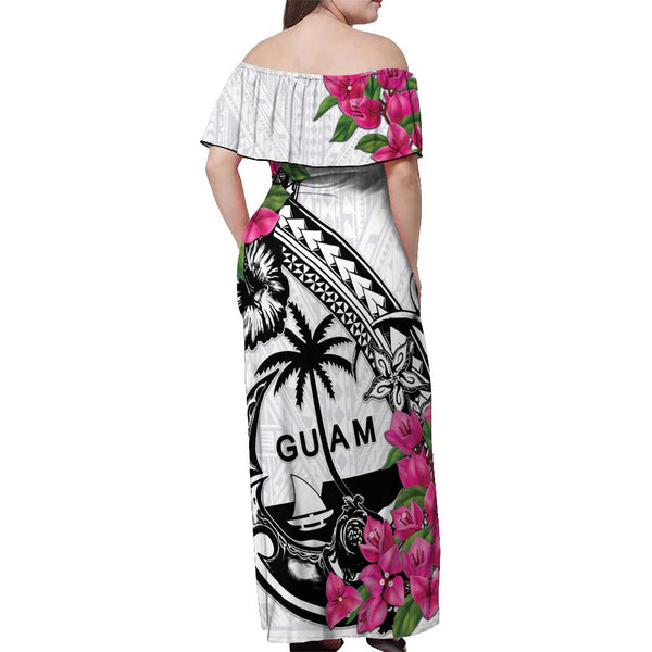 Guam Chamorro Off Shoulder Maxi Dress Bougainvillea White Polynesian ...