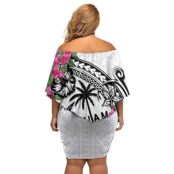Guam Chamorro Off Shoulder Short Dress Bougainvillea White Polynesian ...