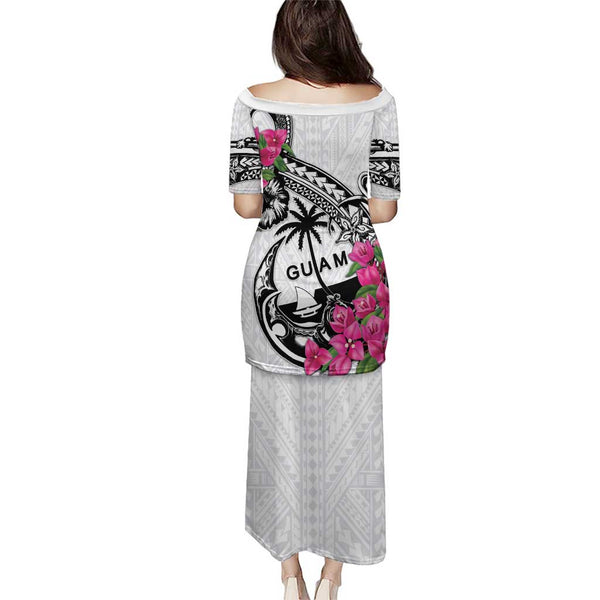 Guam Chamorro Puletasi Bougainvillea White Polynesian Tribal Pattern LT05