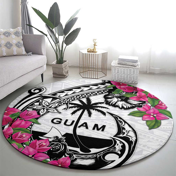 Guam Chamorro Round Carpet Bougainvillea White Polynesian Tribal ...