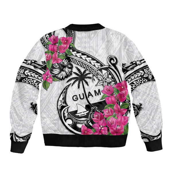 Guam Chamorro Sleeve Zip Bomber Jacket Bougainvillea White Polynesian ...