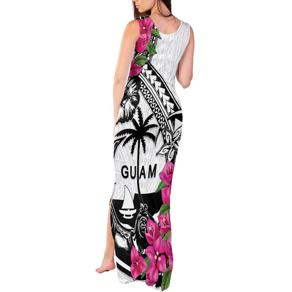 Guam Chamorro Tank Maxi Dress Bougainvillea White Polynesian Tribal ...