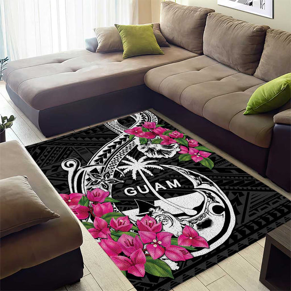 Guam Chamorro Area Rug Bougainvillea Black Polynesian Tribal Pattern LT05