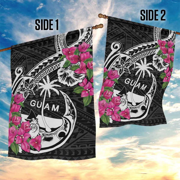 Guam Chamorro Garden Flag Bougainvillea Black Polynesian Tribal Pattern LT05