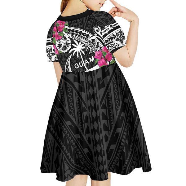Guam Chamorro Kid Short Sleeve Dress Bougainvillea Black Polynesian ...