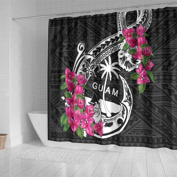 Guam Chamorro Shower Curtain Bougainvillea Black Polynesian Tribal ...