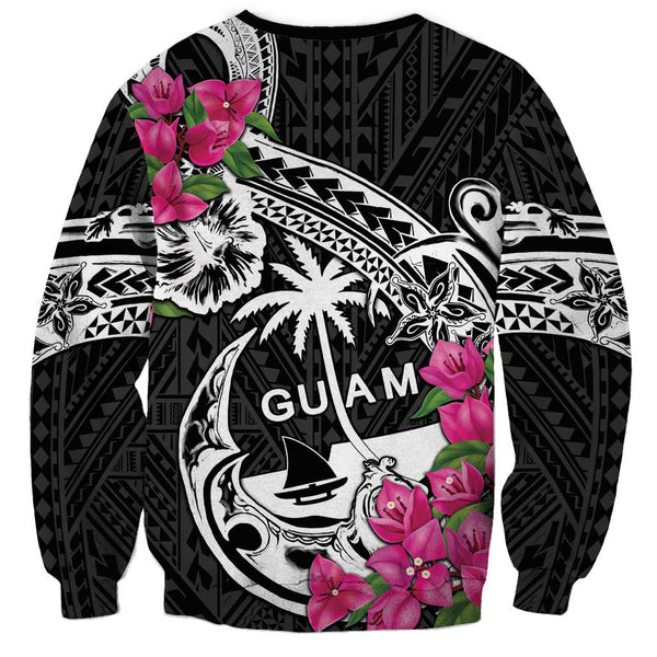 Guam Chamorro Sweatshirt Bougainvillea Black Polynesian Tribal Pattern LT05