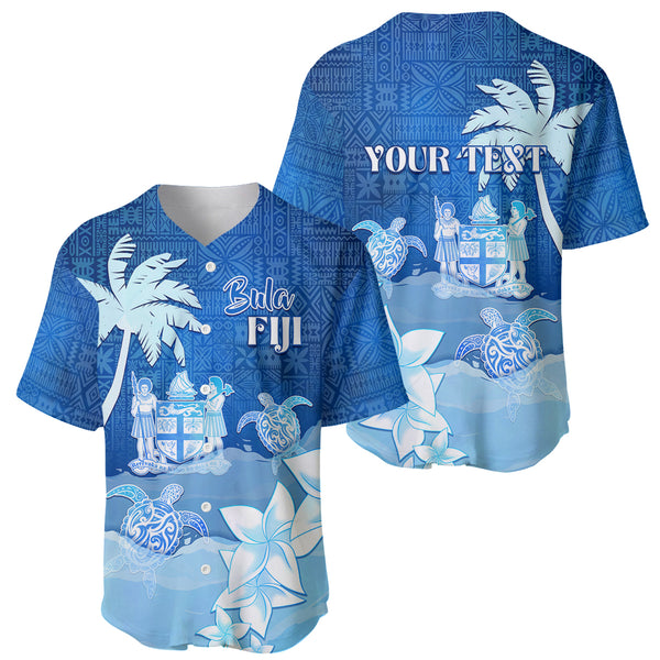 Personalised Bula Fiji Baseball Jersey Fijian Masi Pattern With Blue ...