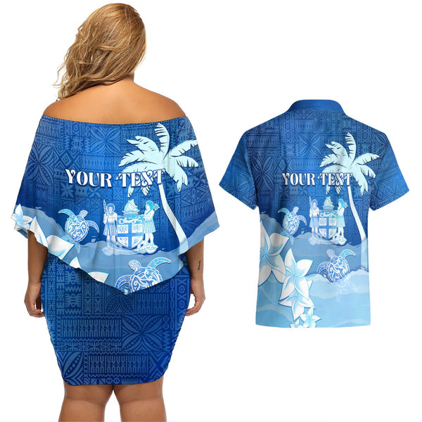 Personalised Bula Fiji Couples Matching Off Shoulder Short Dress and ...
