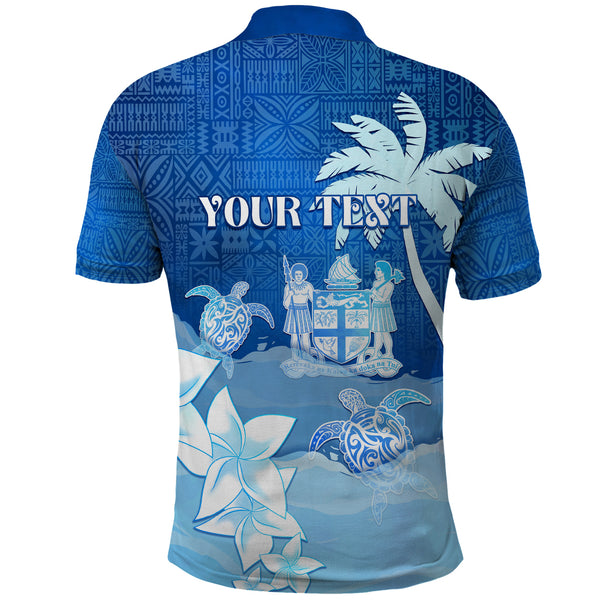 Personalised Bula Fiji Polo Shirt Fijian Masi Pattern With Blue Coat Of ...
