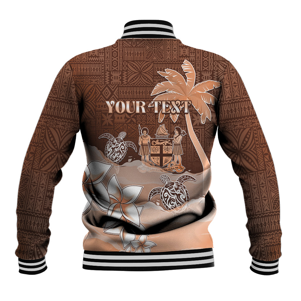 Personalised Bula Fiji Baseball Jacket Fijian Masi Pattern With Brown ...