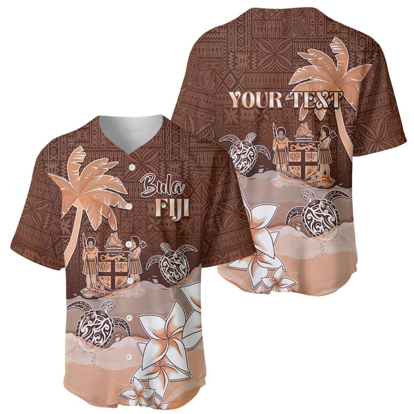 Personalised Bula Fiji Baseball Jersey Fijian Masi Pattern With Brown ...