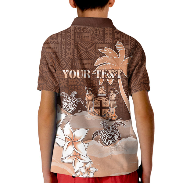 Personalised Bula Fiji Kid Polo Shirt Fijian Masi Pattern With Brown ...