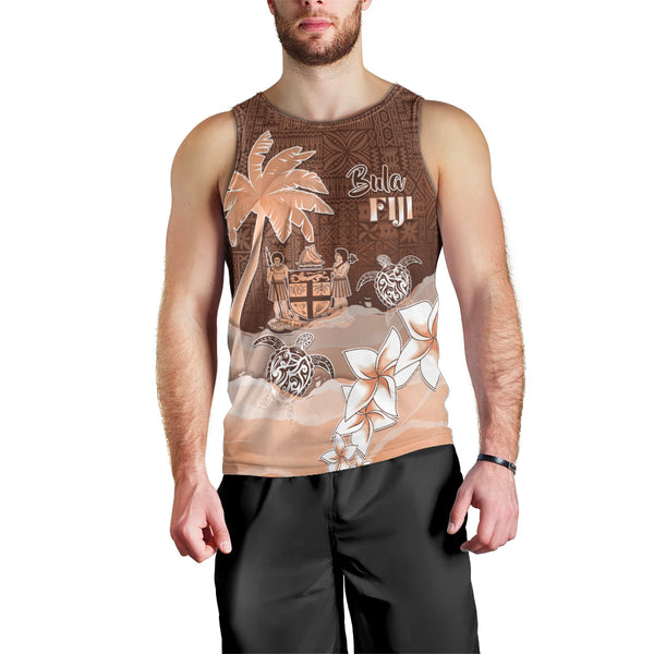 Personalised Bula Fiji Men Tank Top Fijian Masi Pattern With Brown Coat ...