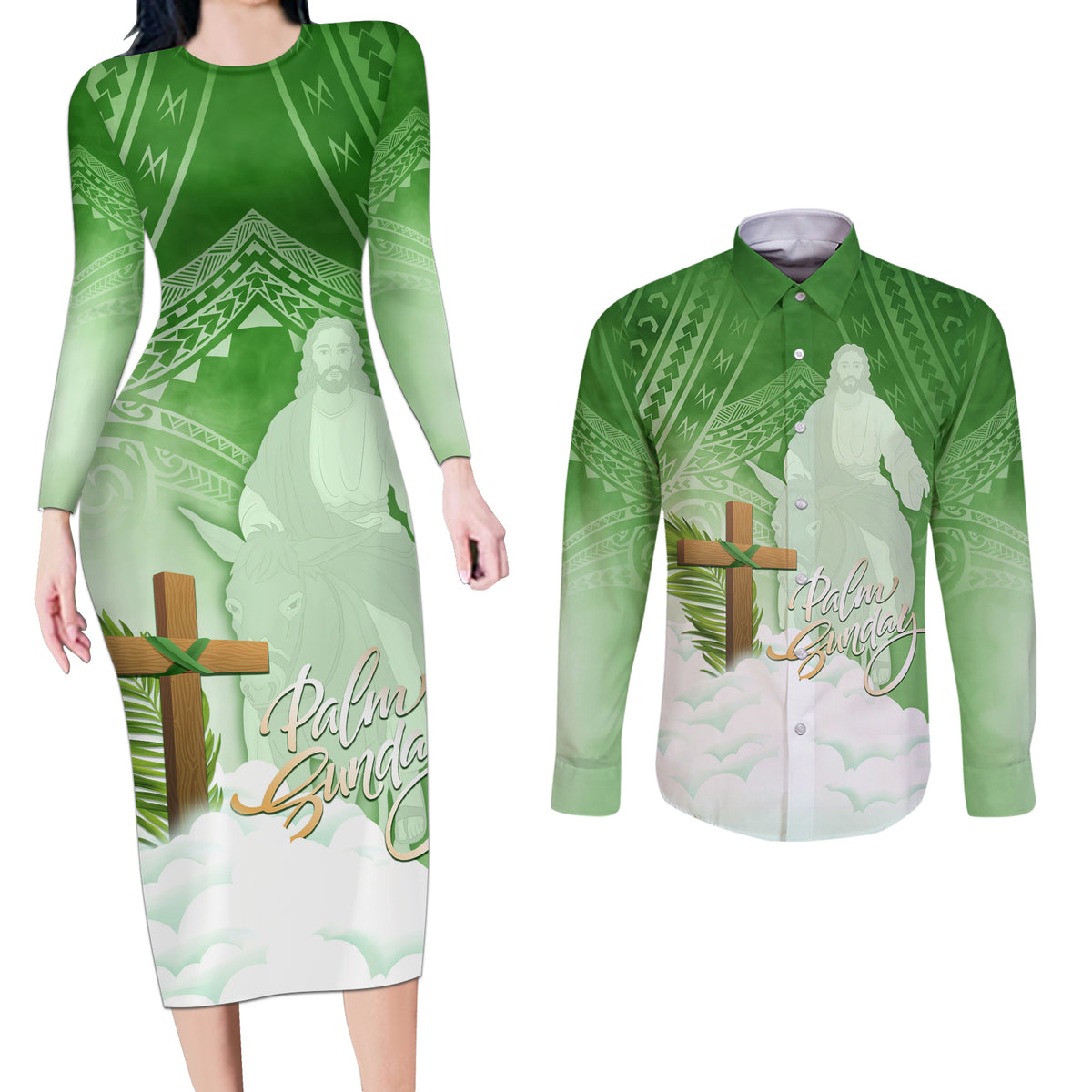 Happy Palm Sunday Couples Matching Long Sleeve Bodycon Dress and Long ...