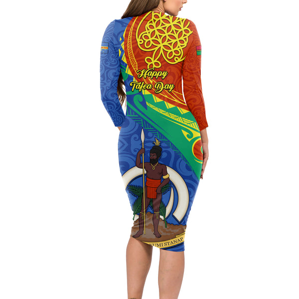 Tafea Day Long Sleeve Bodycon Dress Sand Drawing Vanuatuan Pattern LT05