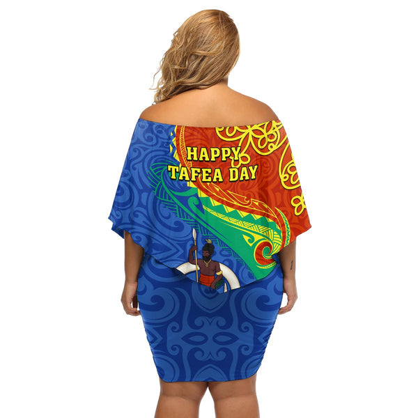 Tafea Day Off Shoulder Short Dress Sand Drawing Vanuatuan Pattern LT05