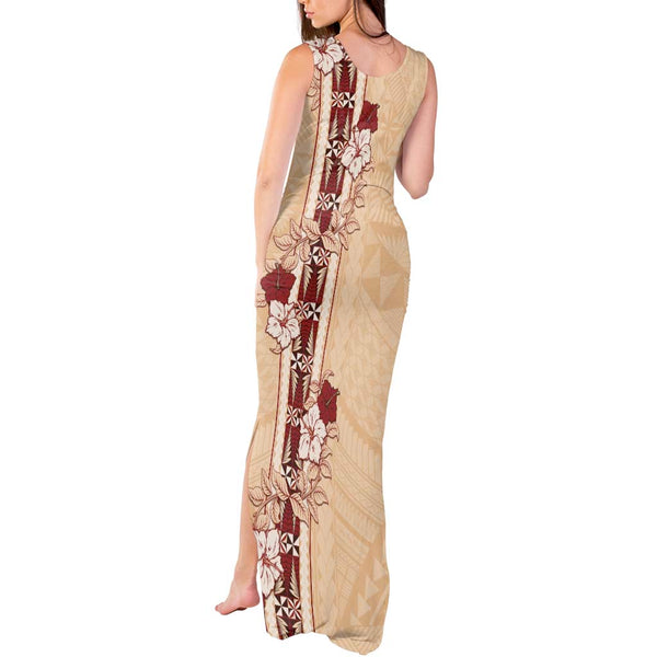 Tonga Language Week Tank Maxi Dress Hibiscus Tongan Ngatu Pattern LT05