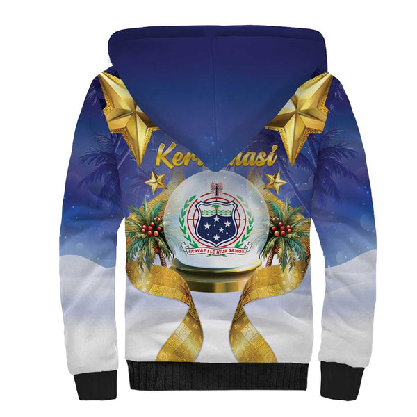 Samoa Christmas Sherpa Hoodie Snow Globe With Samoan Santa LT05