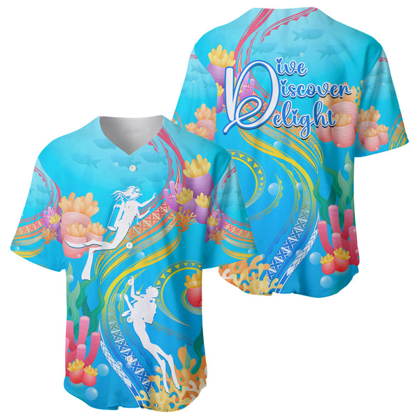 Under The Sea Scuba Diving Baseball Jersey Polynesian Pattern LT05