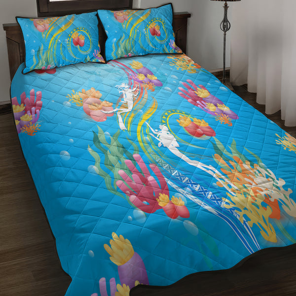 Under The Sea Scuba Diving Quilt Bed Set Polynesian Pattern LT05