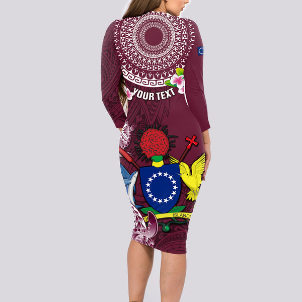 Personalized Cook Islands Mangaia Long Sleeve Bodycon Dress Coat Of ...