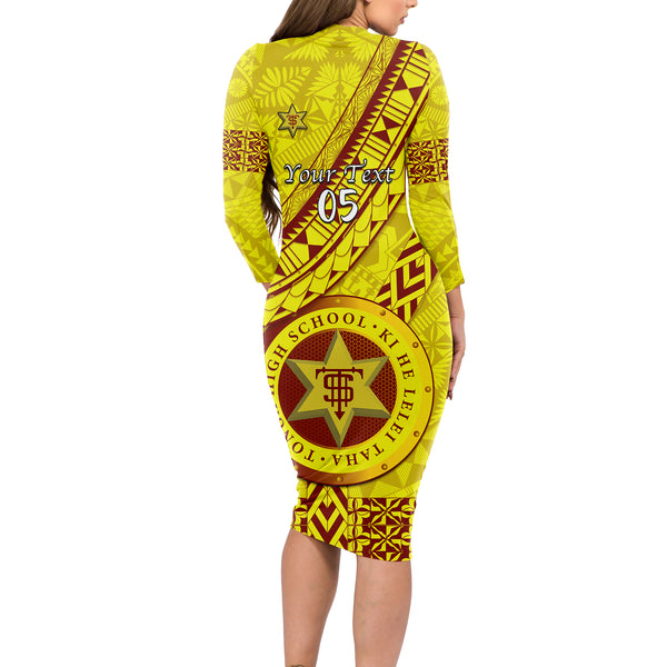 Custom Tonga High School Long Sleeve Bodycon Dress Tongan Kupesi ...
